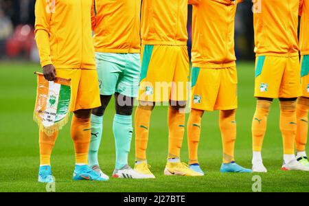 Ivory Coast players line up during the FIFA World Cup game between ...