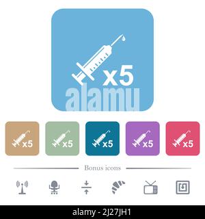 Fifth vaccine dose white flat icons on color rounded square backgrounds ...