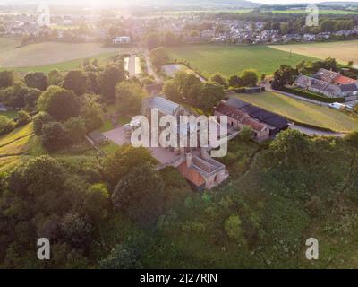 Aerial view of Rosslyn Chapel in Roslin village Midlothian, Scotland ...