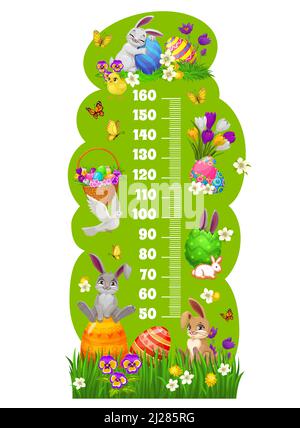 Kids height chart, Easter bunnies and egg hunting, vector growth ...