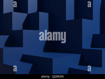 Minimal Dark Royal Blue Background 3D Studio Mockup Scene with Podiums ...