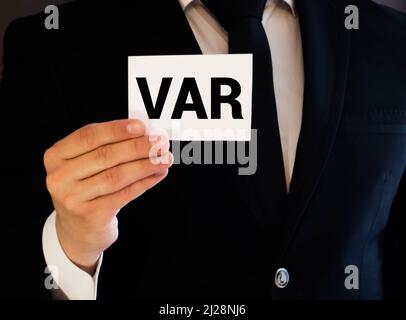 VAR CHECK text on empty football soccer field with white marks Stock ...