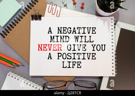 The text A negative mind will never give you a positive life ...