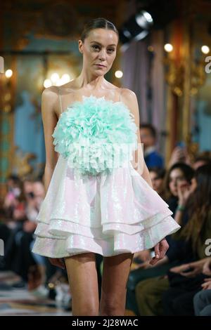 A model showcases Fraile design during the Atelier Couture bridal ...