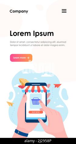 online shopping technology with buyer hand and cart in smartphone ...