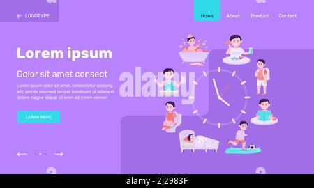 Child boy daily routine vector set. Routine school boy, illustration of ...