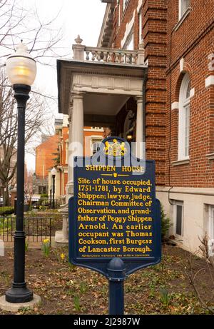 Shippen House historical marker in Lancaster PA Stock Photo - Alamy