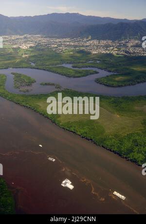 Aerial view of upper Trinity Inlet and mangroves, Cairns, Queensland ...