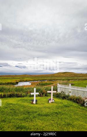 White wooden crosses on graves at the old cemetery of Longyearbyen in ...
