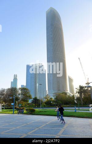 the iconic Landmark tower and the Islamic Bank building in Abu Dhabi ...