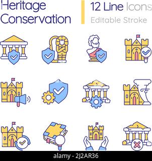 Preservation linear icons set. Conservation, Restoration, Protection ...