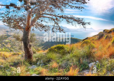 Astonishing morning view of Bagheria town and national park Orientata ...