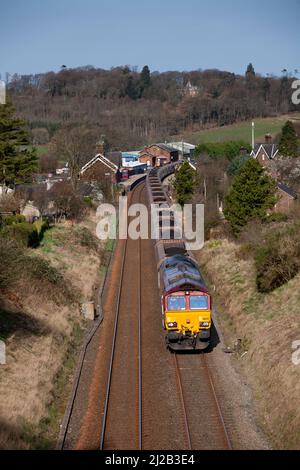 EWS merry go round coal train HTA wagons passing Eggborough power ...