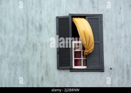 Curtains blowing in the wind outside the window Stock Photo - Alamy