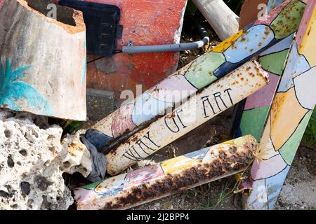 Rusty pipes with the words "WAY OF ART" in Willemstad, Curacao Stock ...