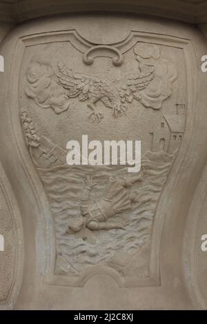 Execution of Saint Florian by drowning him in the Enns River depicted ...