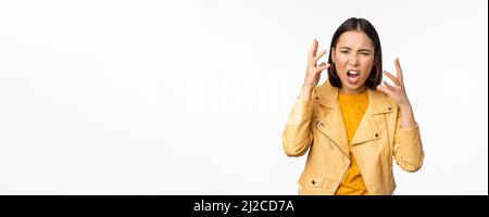 Asian angry woman arguing, shaking hands angry and screaming, shouting ...