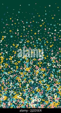 Falling letters of English language. Light flying words of Latin ...