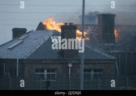 Scenes of Peterhead prison on fire during prison riots in November 1986 ...