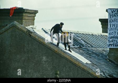 Riot Scenes at Peterhead Prison. Prisoners hold Prison Officer Hostage ...