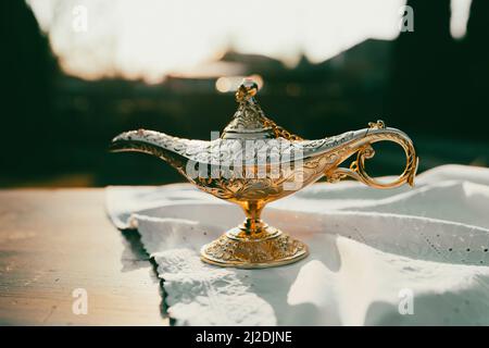 Aladdin lamp of wishes, Muslim lantern and prayer beads for Ramadan on ...