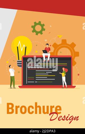 Software developers coding on computer with script. Coding, engineering, interface design flat ...