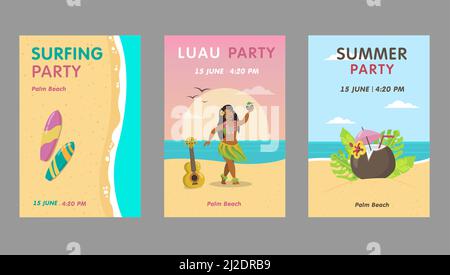 Colorful luau party invitation design set Stock Vector Image & Art - Alamy