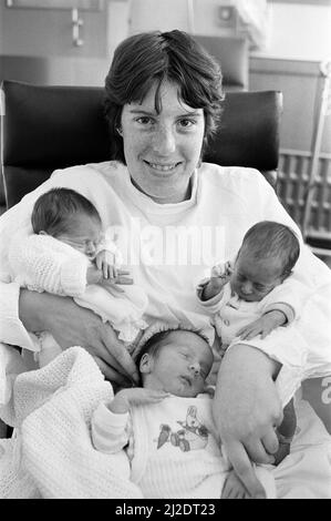 New babies from the maternity ward encounter a model stork at the ...