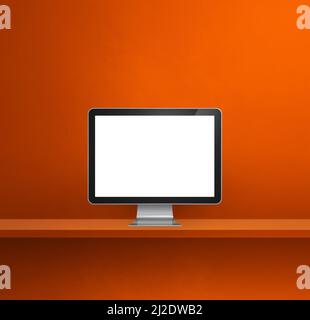Computer pc - orange wall shelf background. 3D Illustration Stock Photo ...
