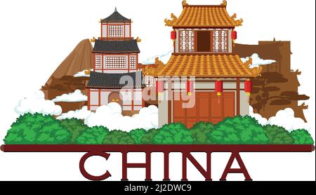 Chinese architecture iconic house building logo illustration Stock ...