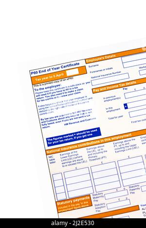 P60 End of year Certificate issued by HMRC in the United Kingdom. Blank ...