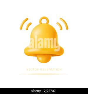 3d notification bell icon. Social media reminder. Realistic vector icon ...