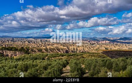 Landscape near Bacor Olivar at Embalse de Negratin reservoir lake in ...