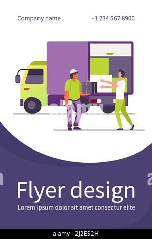 Order delivery service. Courier giving parcel box to customer near ...