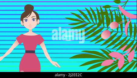 Image of woman talking over plant icons Stock Photo - Alamy