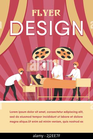 Patient on operating table. Cartoon operation theater under surgical ...