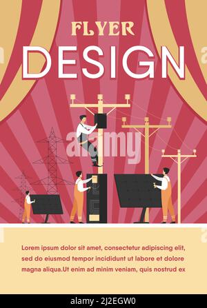 Solar power plant maintenance. Utility workers repairing electric ...