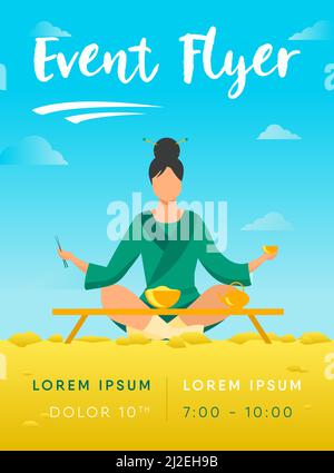 Tea ceremony cartoon landing page, asian woman wear traditional kimono ...