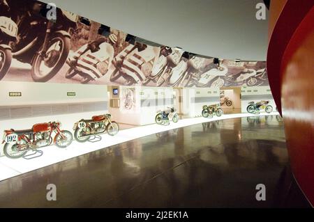 Motorcycles on display at the Ducati factory museum, Bologna, Italy ...