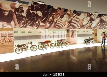 Motorcycles on display at the Ducati factory museum, Bologna, Italy ...