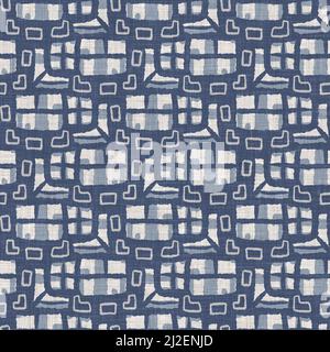 French blue geometric linen seamless pattern. Tonal farmhouse cottage ...