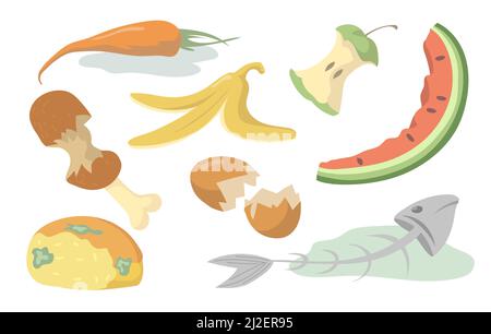 Organic recycle compost set. Food waste vector illustration Stock ...