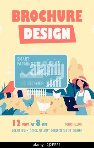 Smart chicken farm, flat vector illustration. Poultry farm automation ...