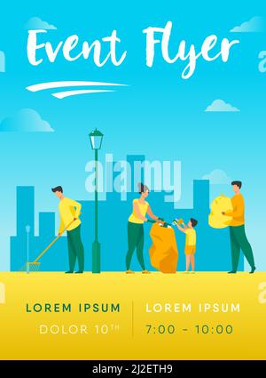 Volunteers community cleaning garbage flat vector illustration. People ...