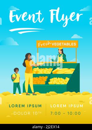 Woman with son choosing fresh vegetables. Farm, eco, market flat vector ...