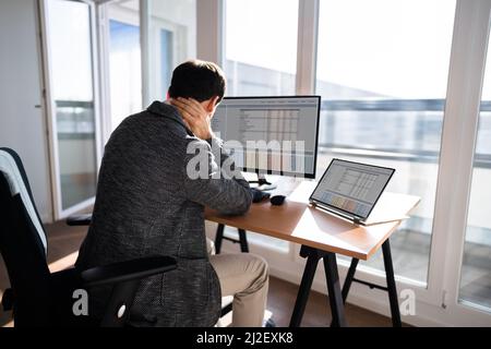 Ergonomic Chair And Posture Behind Workstation Computer. Shoulder Pain ...