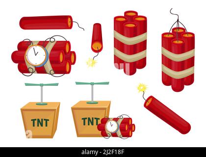 Cartoon set of tnt explosives isolated on white background. Vector ...