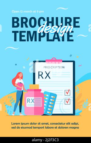 RX prescription flat vector illustration. Cartoon tiny pharmacists ...
