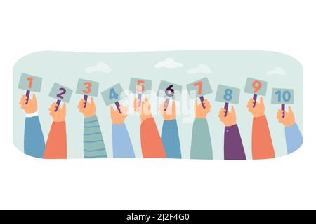 Jury judges. People holding scorecard with numbers, evaluation show ...