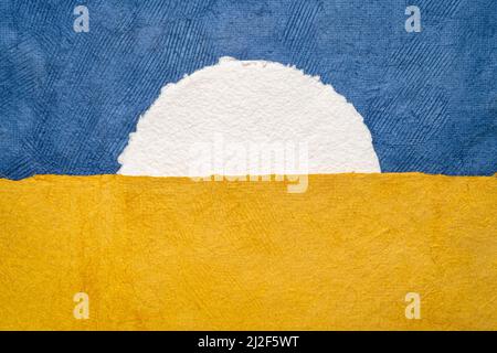 rising sun against blue and yellow Ukrainian flag - handmade paper ...